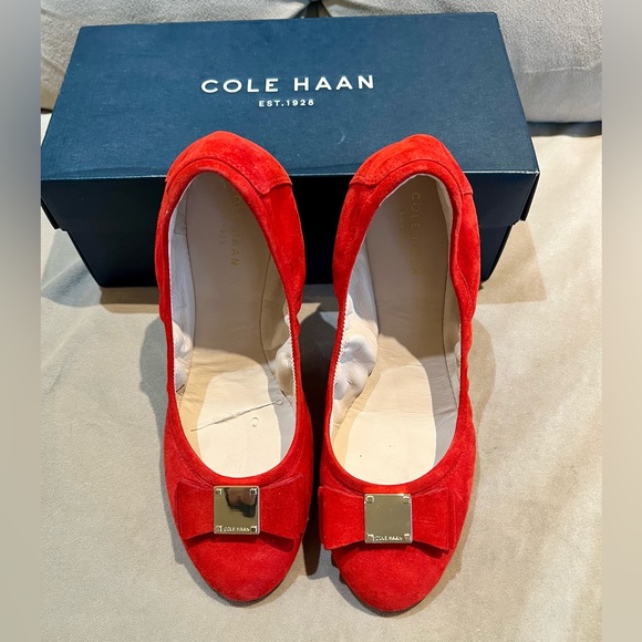 Cole Haan | Shoes | Cole Haan Suede Tali Ballet Bow Flats Red Gold ...